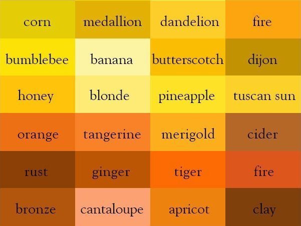 240 color names in English | Just English