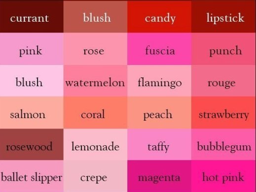 240 color names in English | Just English