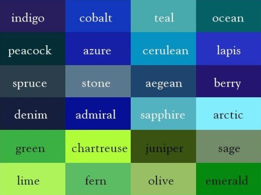 240 color names in English | Just English