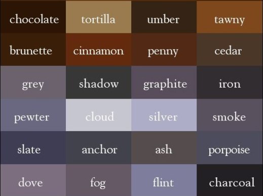 240 color names in English | Just English